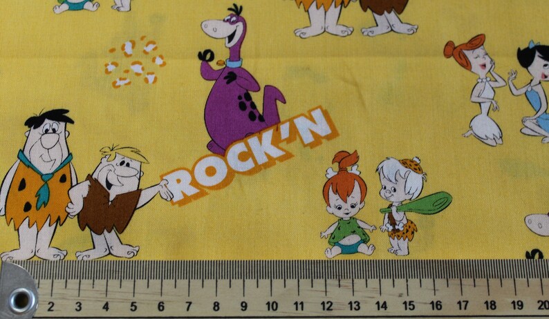 The Flintstones on Yellow Fabric - Etsy