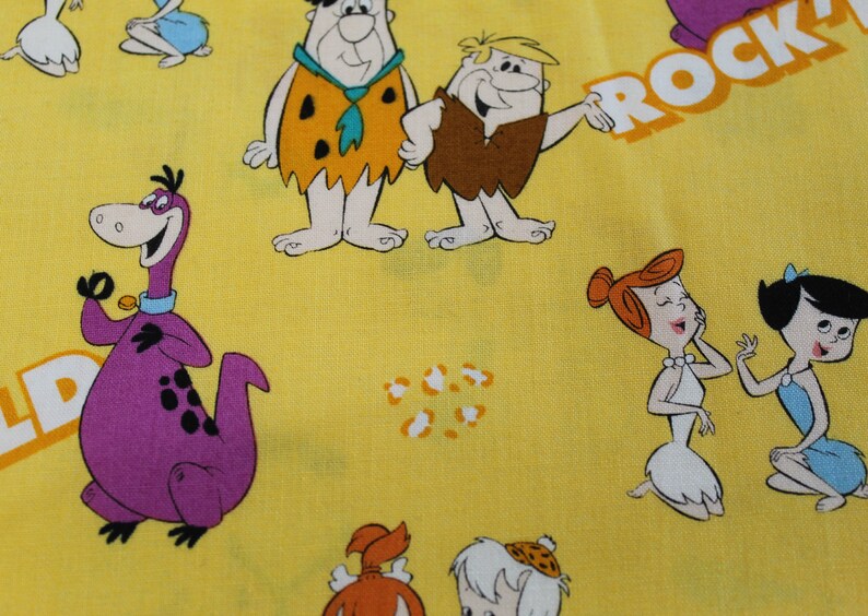 The Flintstones on Yellow Fabric - Etsy UK