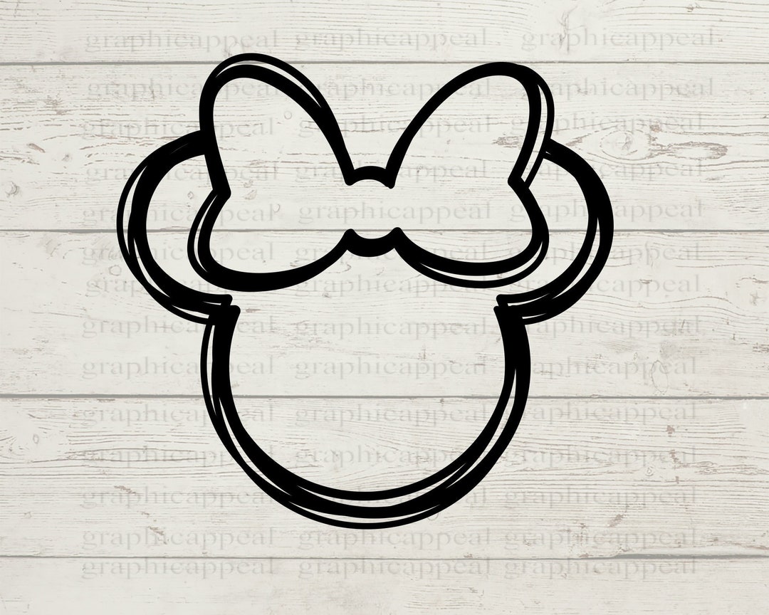Mouse Ears Outline With Hairbow SVG: Sketch Icon Clipart (digital ...