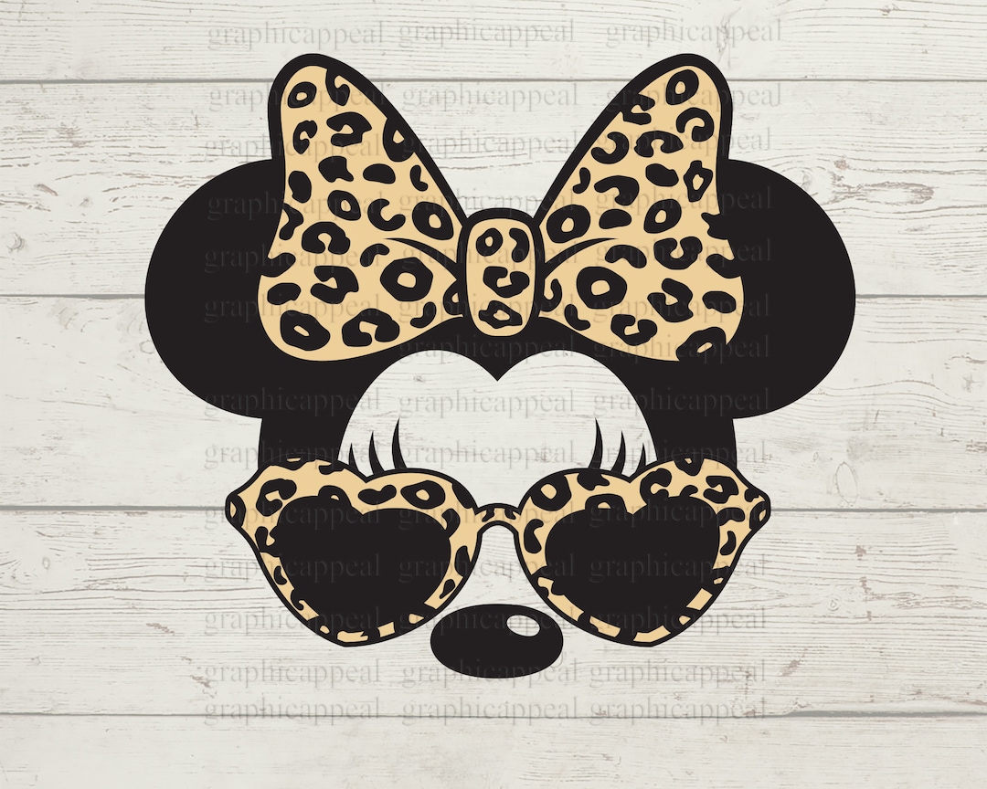 Minnie With Leopard Heart Sunglasses SVG, Leopard Print Hairbow ...