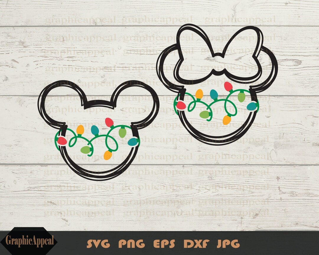 Christmas Mouse Outline SVG Bundle: Holiday Lights Clipart (digital ...