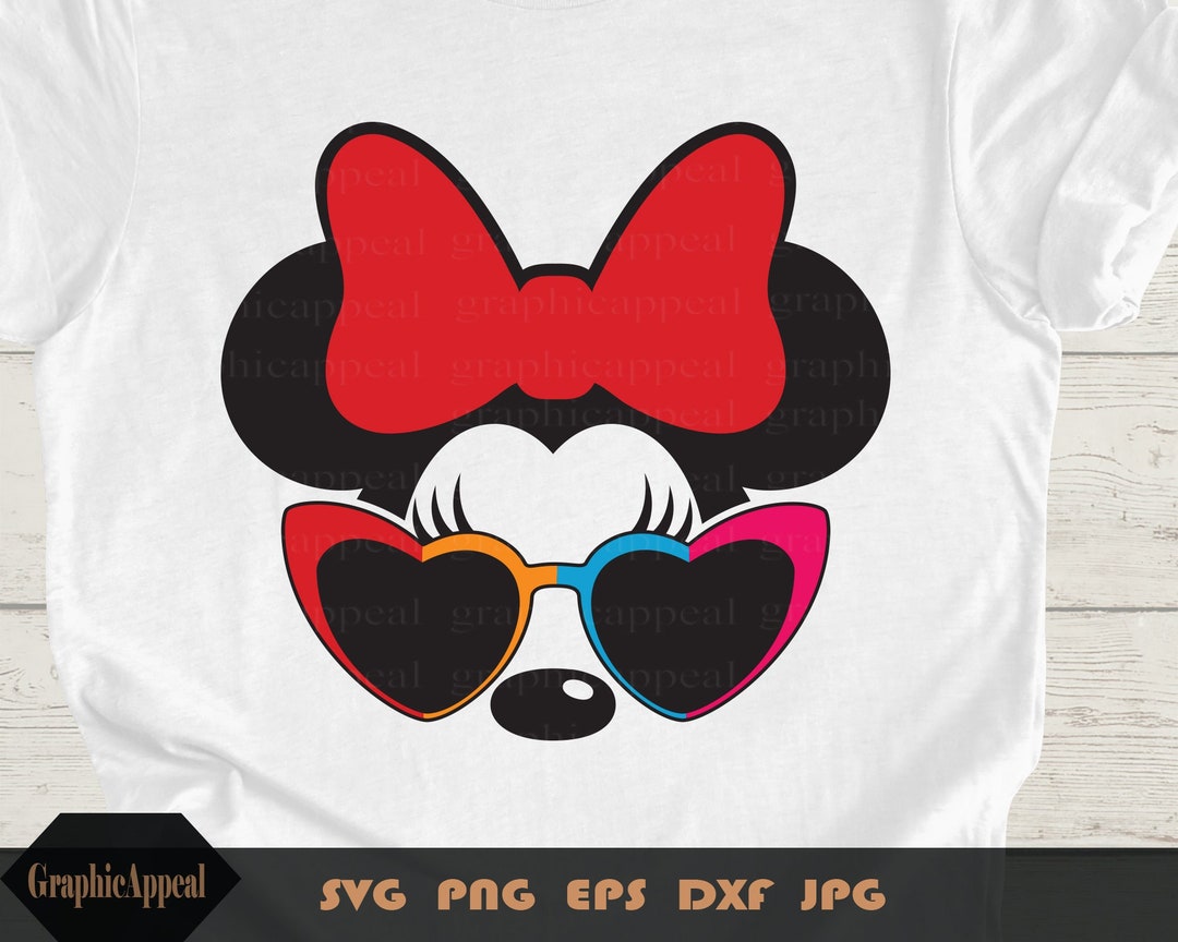 Minnie With Multi Color Heart Sunglasses, Svg, Bow, Head, Ears, Digital ...