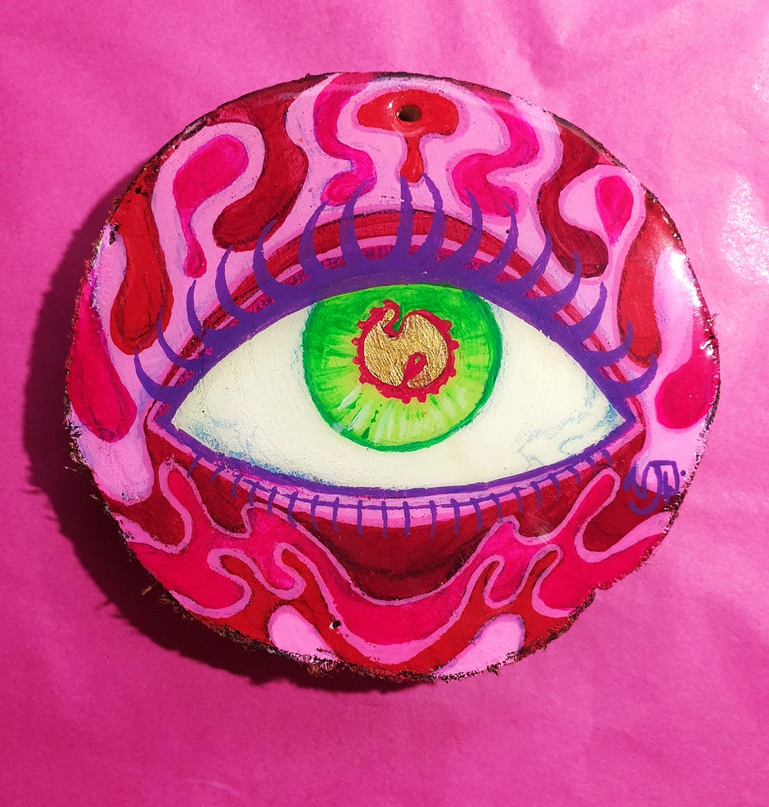 Psychedelic Pink and Green Third Eye Painting on Wood - Resin Coated - Etsy