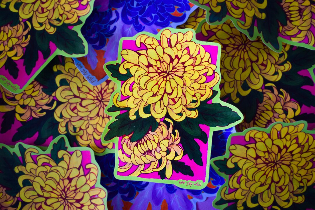 Chrysanthemum Flower Set of 2 Waterproof Stickers - Nature Hippy Art ...