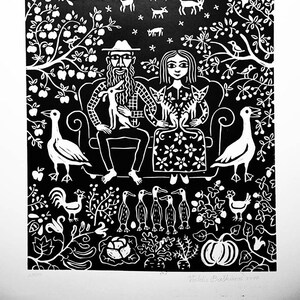Farm Couple Linocut Print. Permaculture Wall Art. - Etsy
