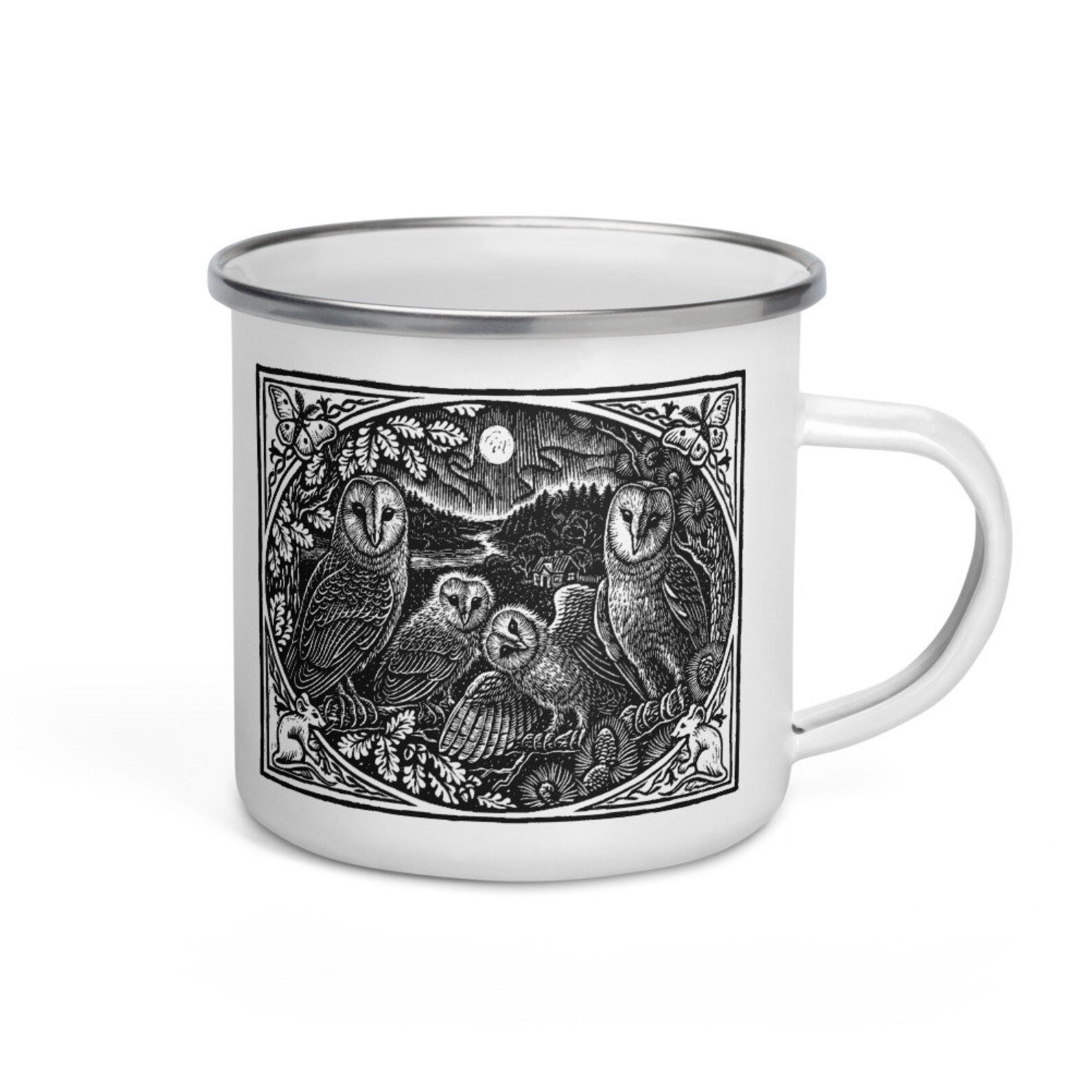 Enamel Mug Campers Mug. Owl Barn Owls Art Cottage Black - Etsy