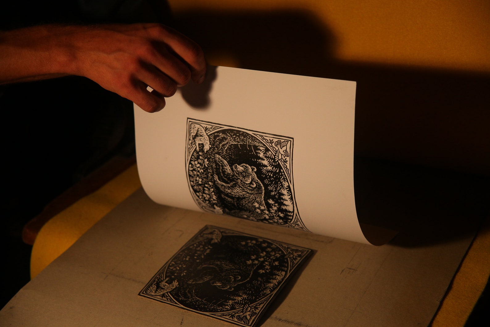 Squirrel Linocut Print. - Etsy