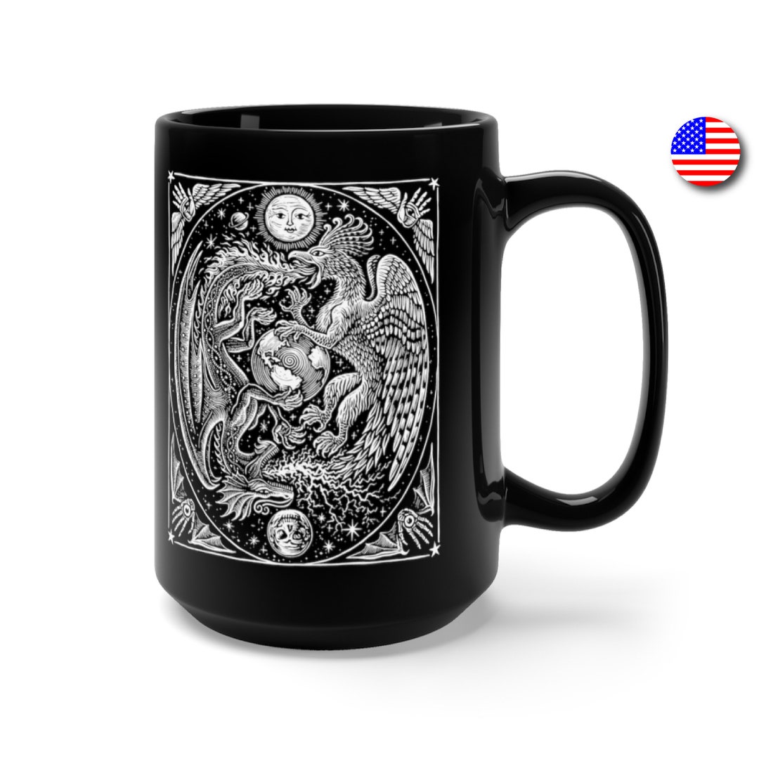 Dragon, Phoenix Alchemy Ouroboros Black Mug. Griffin, Celestial ...