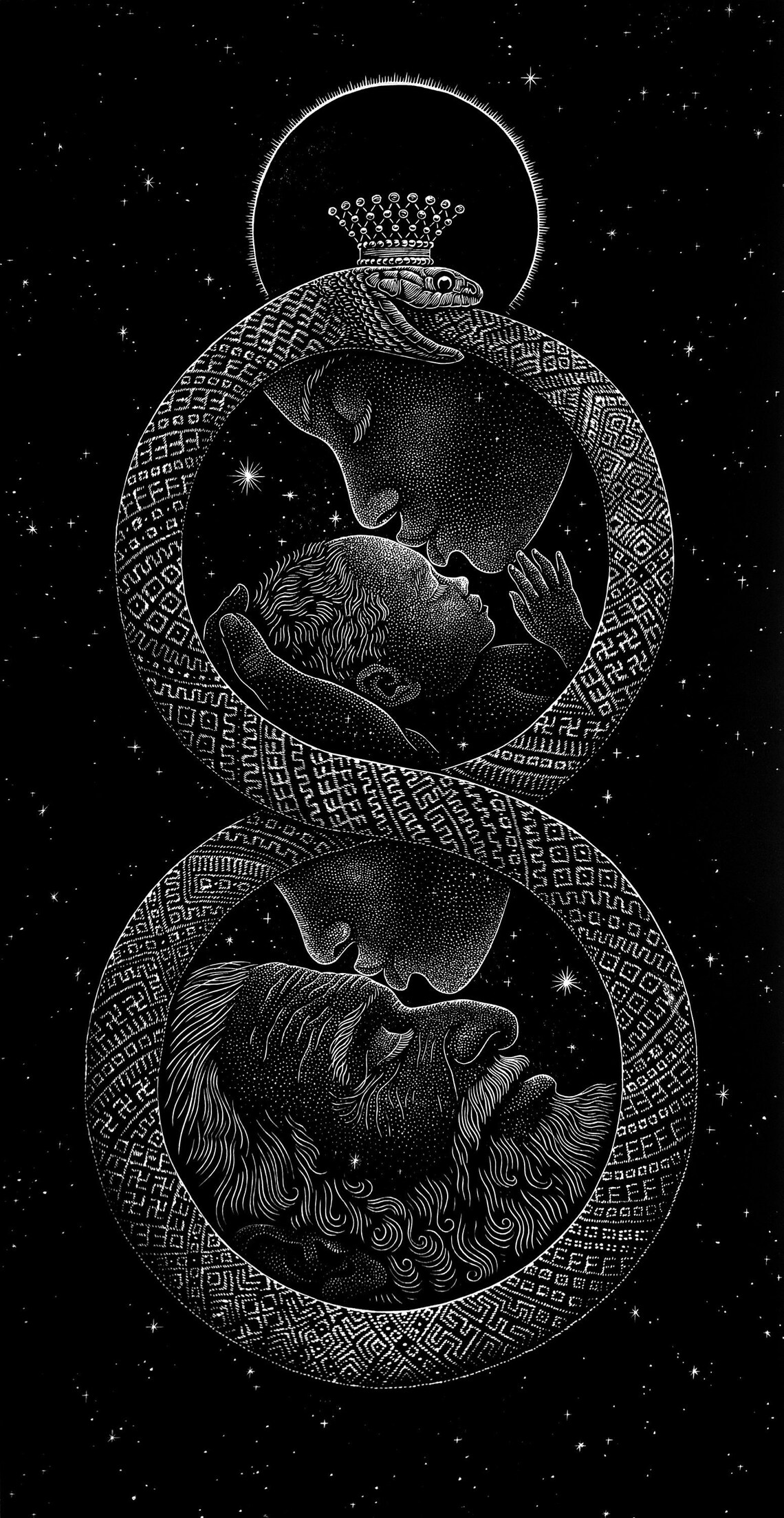 Loop of Life Ouroboros Linocut Print Newborn Grandfather - Etsy