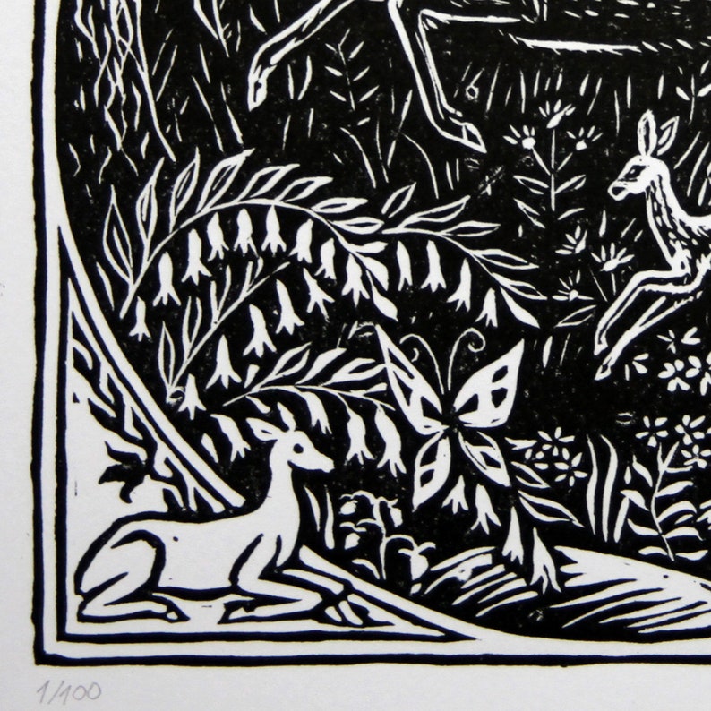 Deer Mama & Fawn Linocut Print. - Etsy