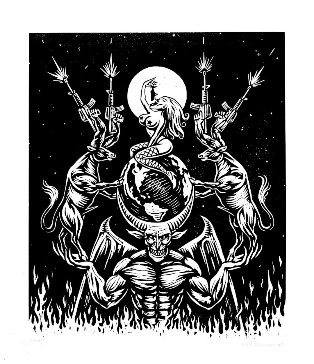 Devil, Satan Art. Linocut Print. - Etsy