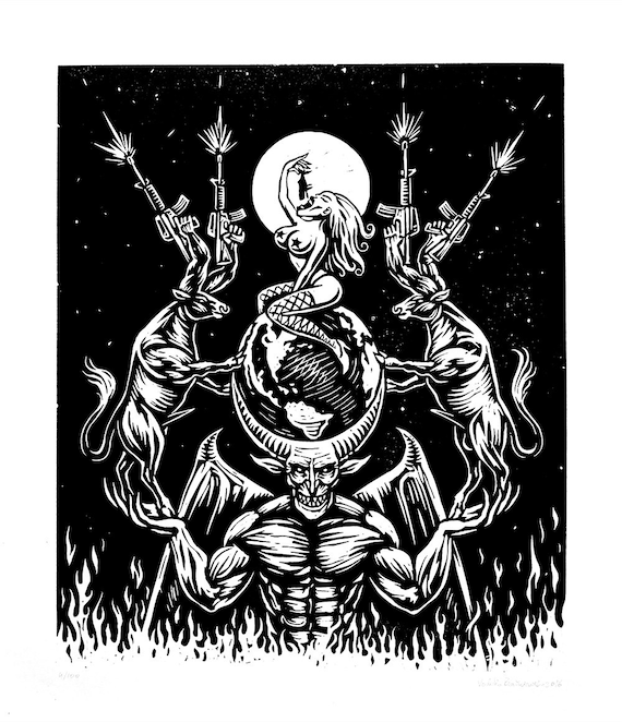 Devil Satan Art. Linocut Print. | Etsy