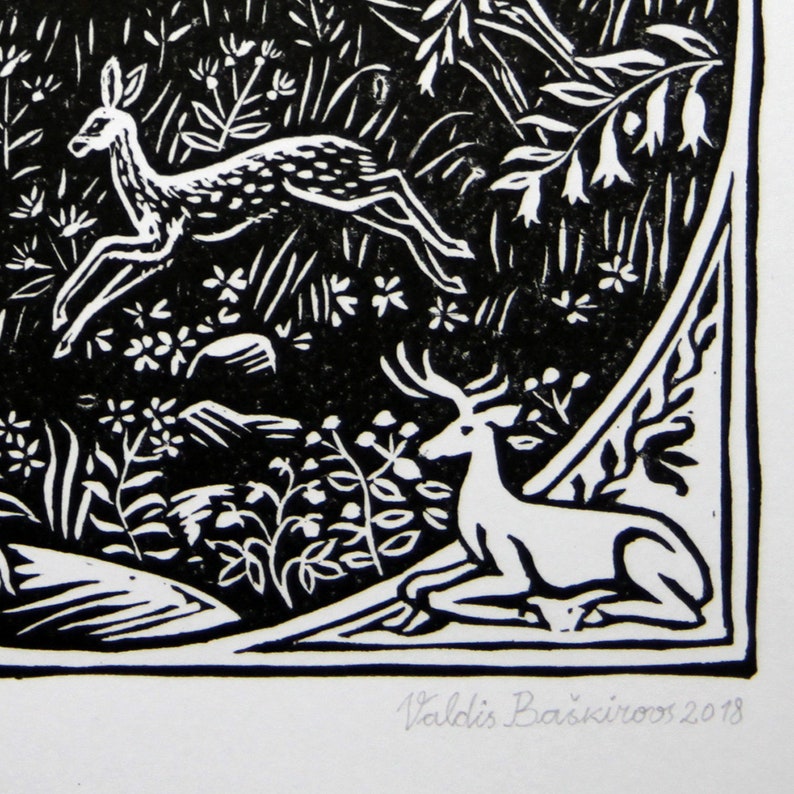 Deer Mama & Fawn Linocut Print. - Etsy