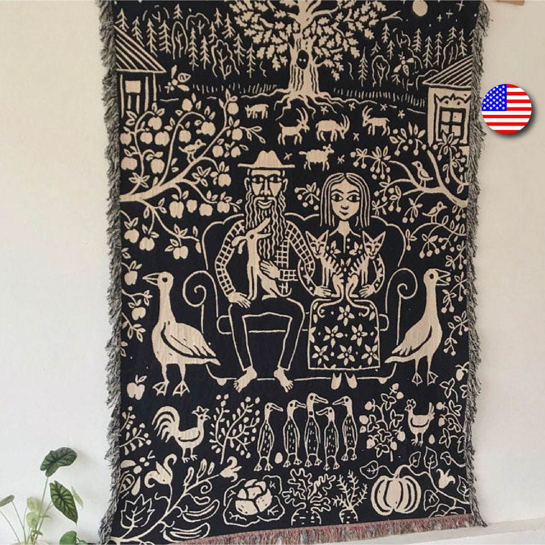 Woven Blanket, Farm Couple Art Wall Blanket, Cottage, Farmhouse ...