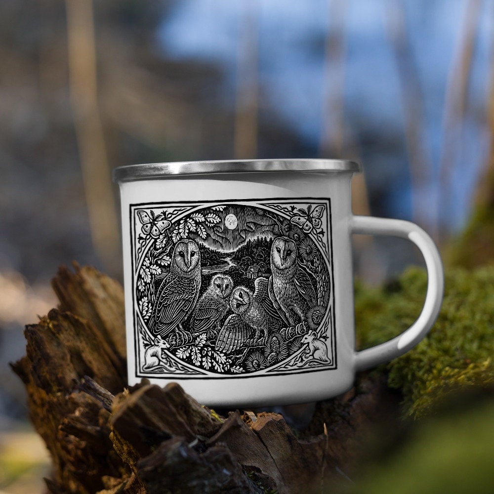 Enamel Mug Campers Mug. Owl Barn Owls Art Cottage Black - Etsy