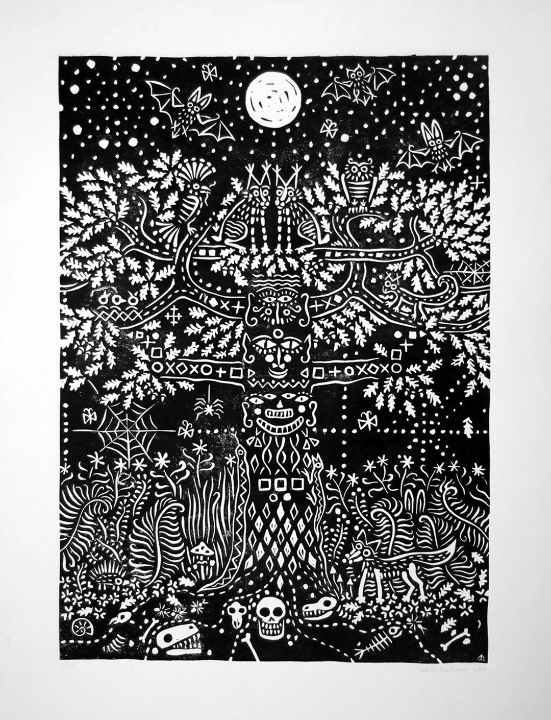 Tree of Life Totem Art. Handmade Linocut Print. - Etsy