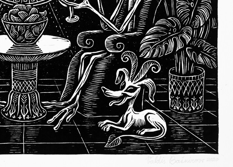 Alien Couple Drinking Wine Smoking Weed Linocut Print UFO - Etsy