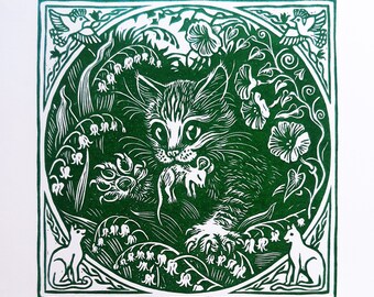 Cat Linocut Print | Etsy