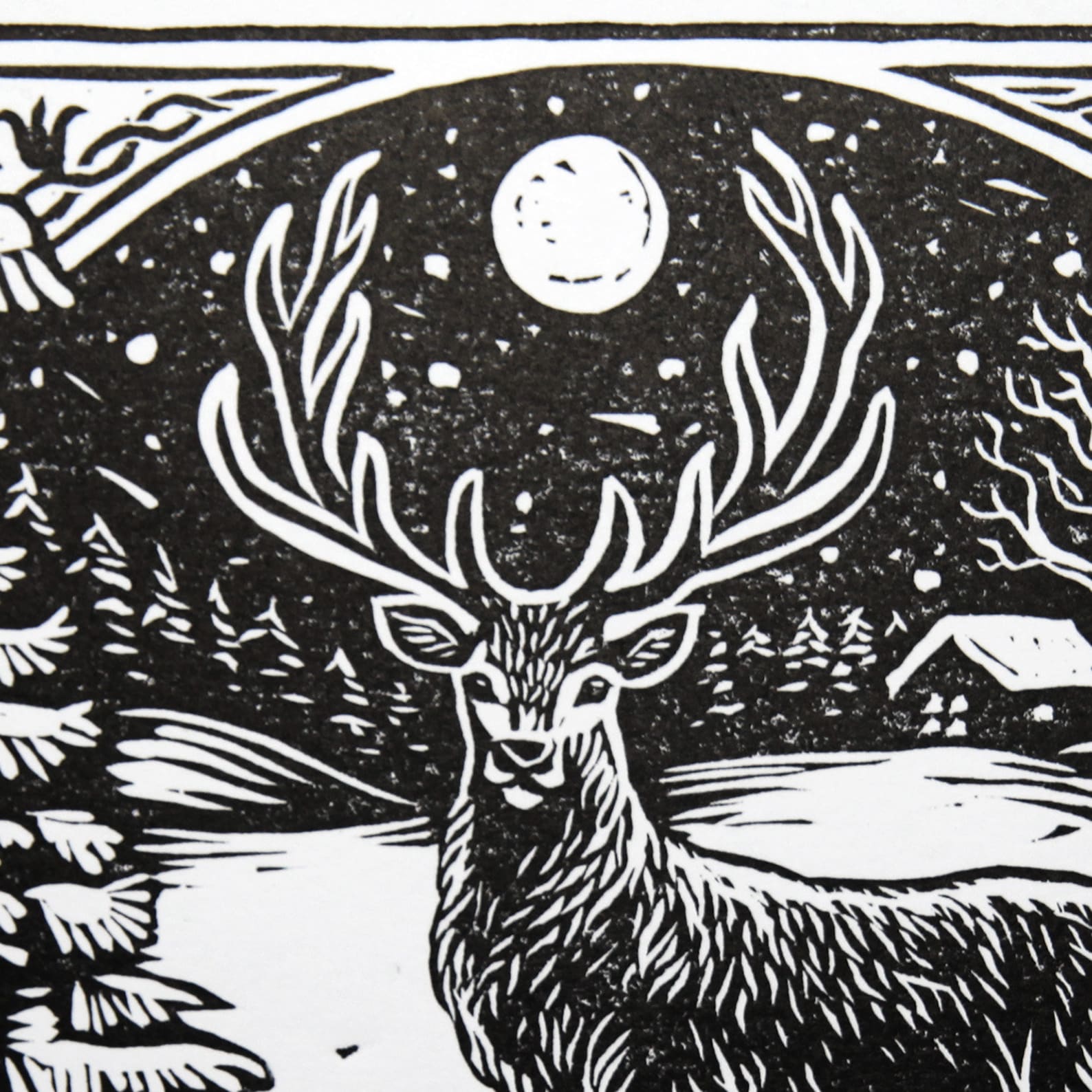 Deer Linocut Print Buck Male Deer Stag in Winter Original | Etsy