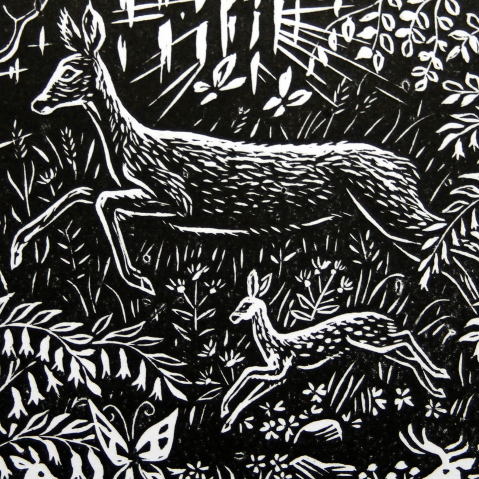 Deer Mama & Fawn Linocut Print. - Etsy