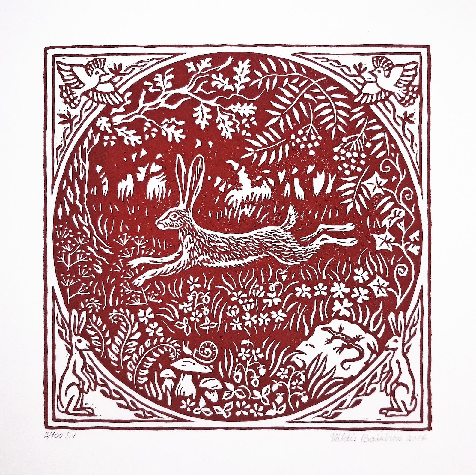 Hare Rabbit Bunny Linocut Print. - Etsy