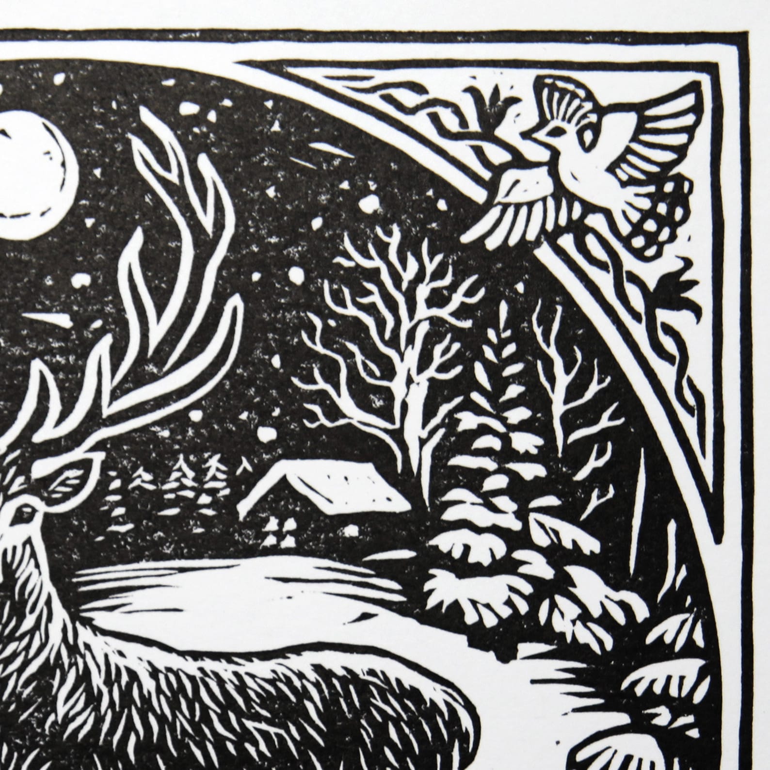 Deer Linocut Print Buck Male Deer Stag in Winter Original | Etsy