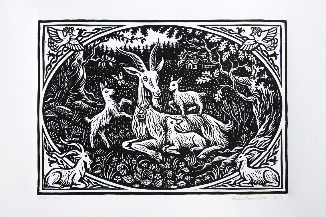 Goat Wall Art. Linocut Print. - Etsy