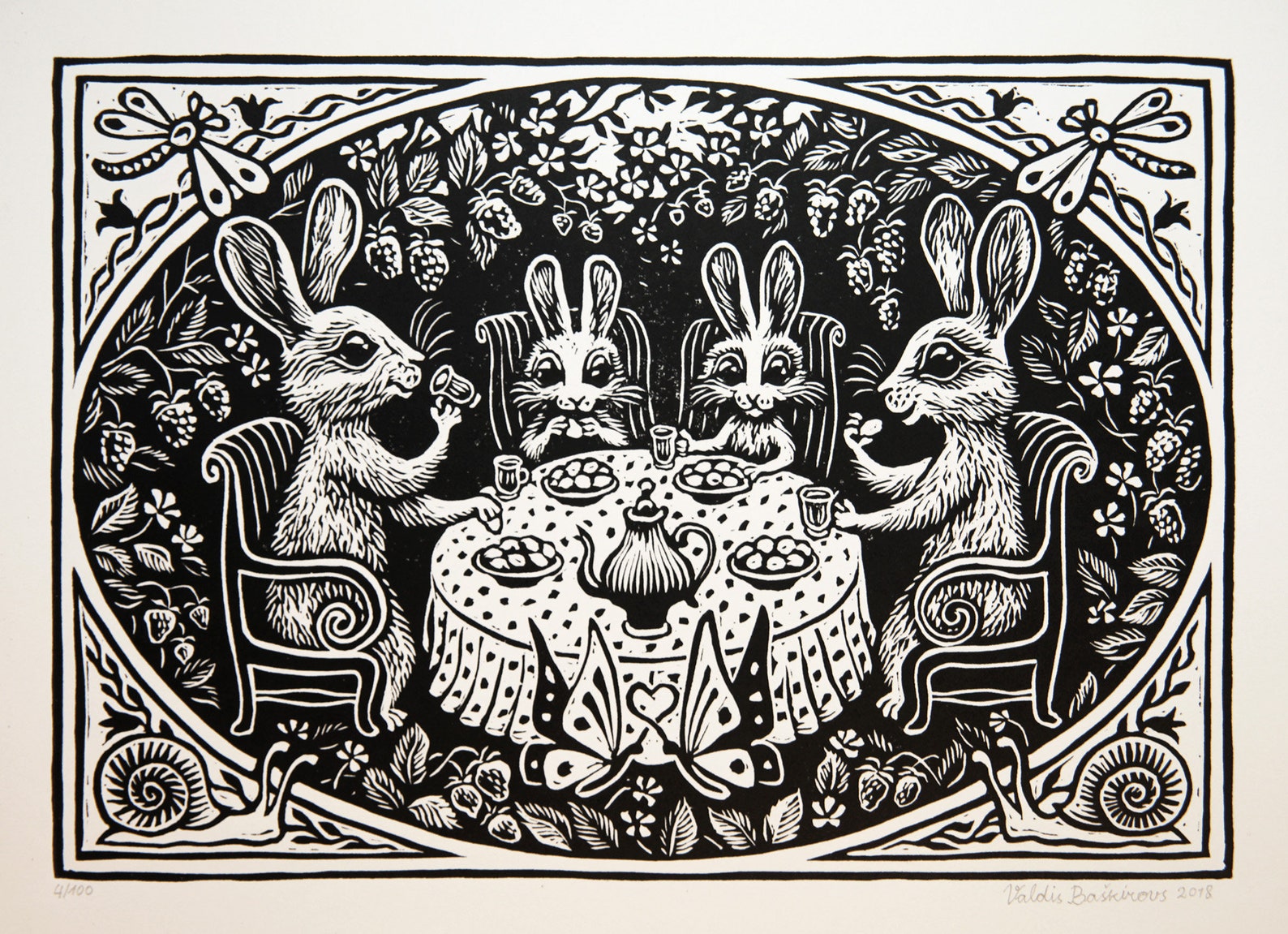 Kitchen Wall Art Rabbit Family Meal Linocut Print Rabbits - Etsy