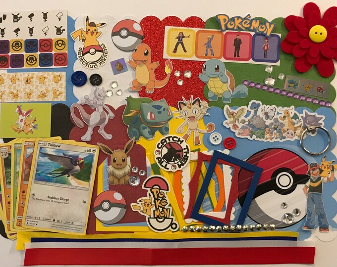 Pokemon Pikachu Scrapbooking Chipboard Scallop Mini Book Album DIY Kit ...