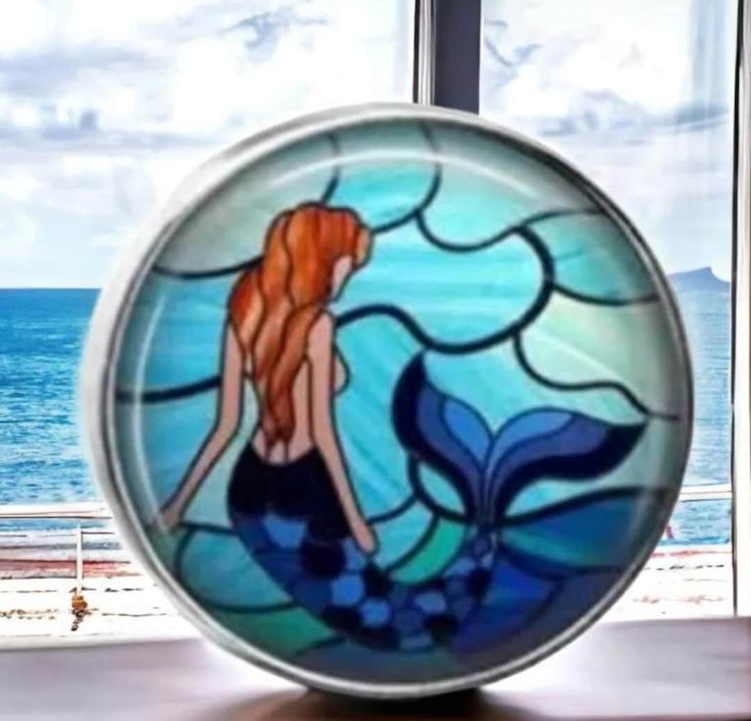 Coastal Beach Tropical Aqua Blue Mermaid Silver Nickel GLASS Cabinet ...