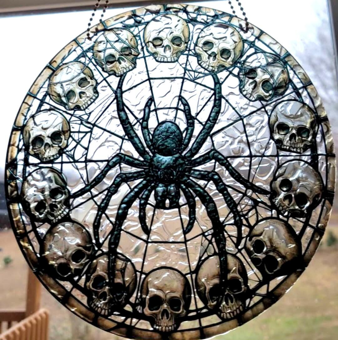 Stunning Spider and Skull Gothic Suncatcher Sun Catcher Skulls Window ...