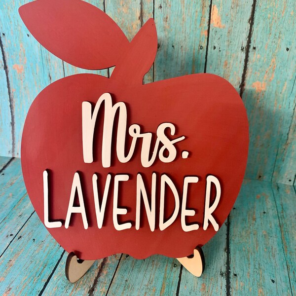 Wood Apple Teacher Sign - Etsy