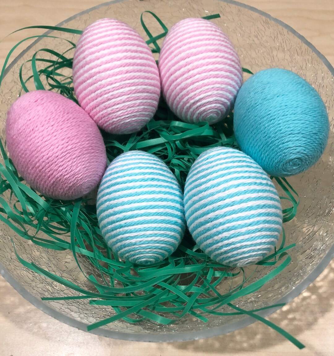Easter Eggs, Pink, Aqua, White Yarn Eggs,decorative Easter Eggs, Spring ...