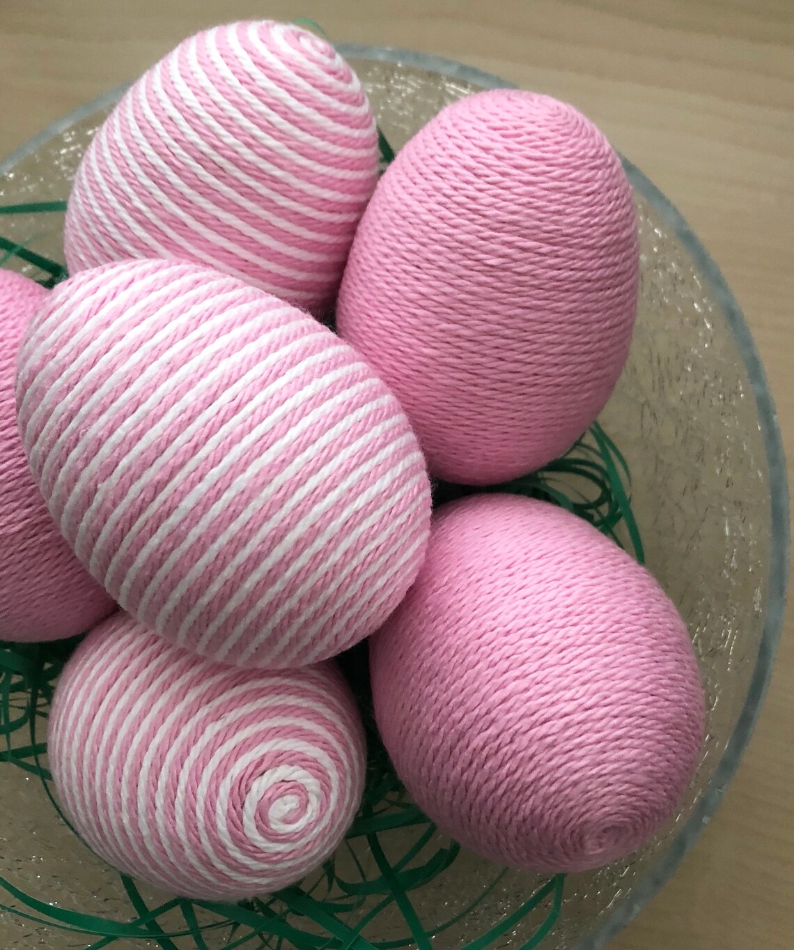 Easter Eggs Pink and White Yarn Eggsdecorative Easter Eggs | Etsy