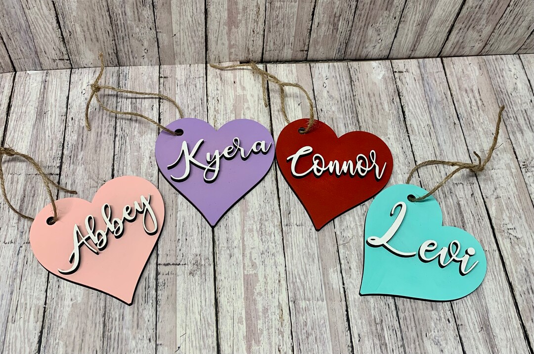 Personalized Wooden Heart Tags, 3D Valentines Day Tags , Wooden Hearts ...