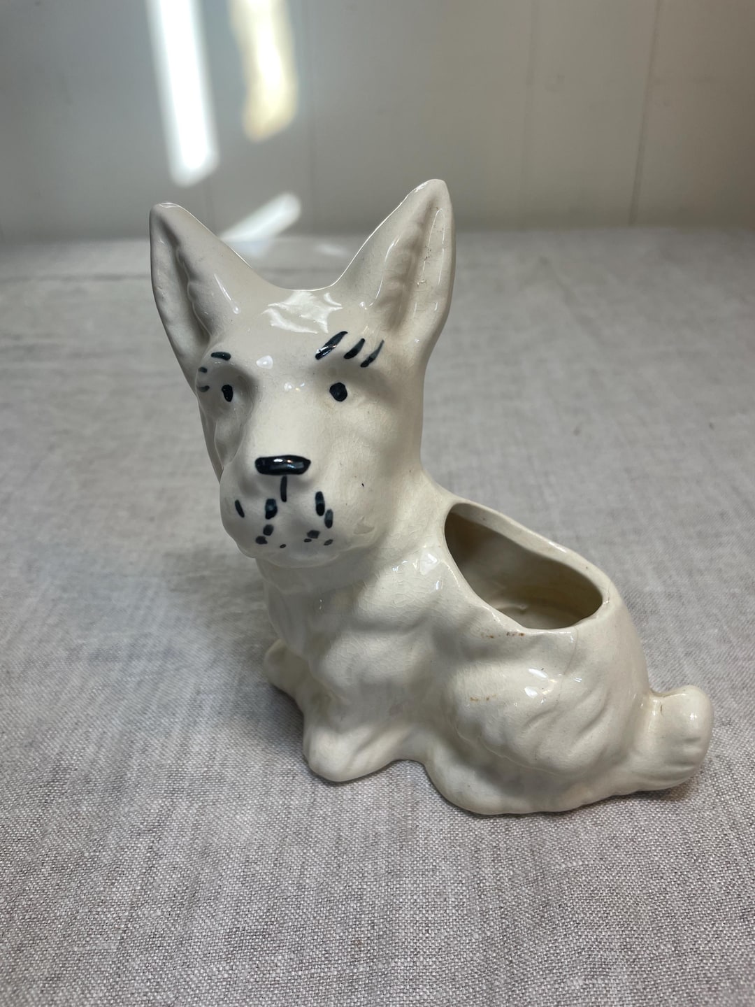 Antique Vintage Planter Vase Ceramic Dog White Westie Decor Shabby Chic ...