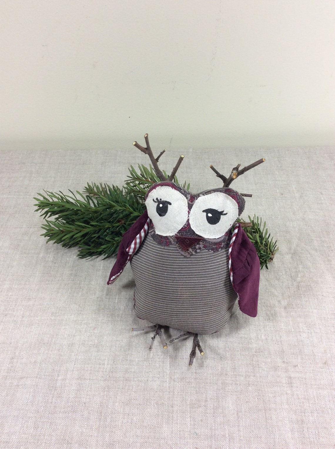Plush Velvet Owl Twig Ears Decor 6 Rustic Woodland - Etsy
