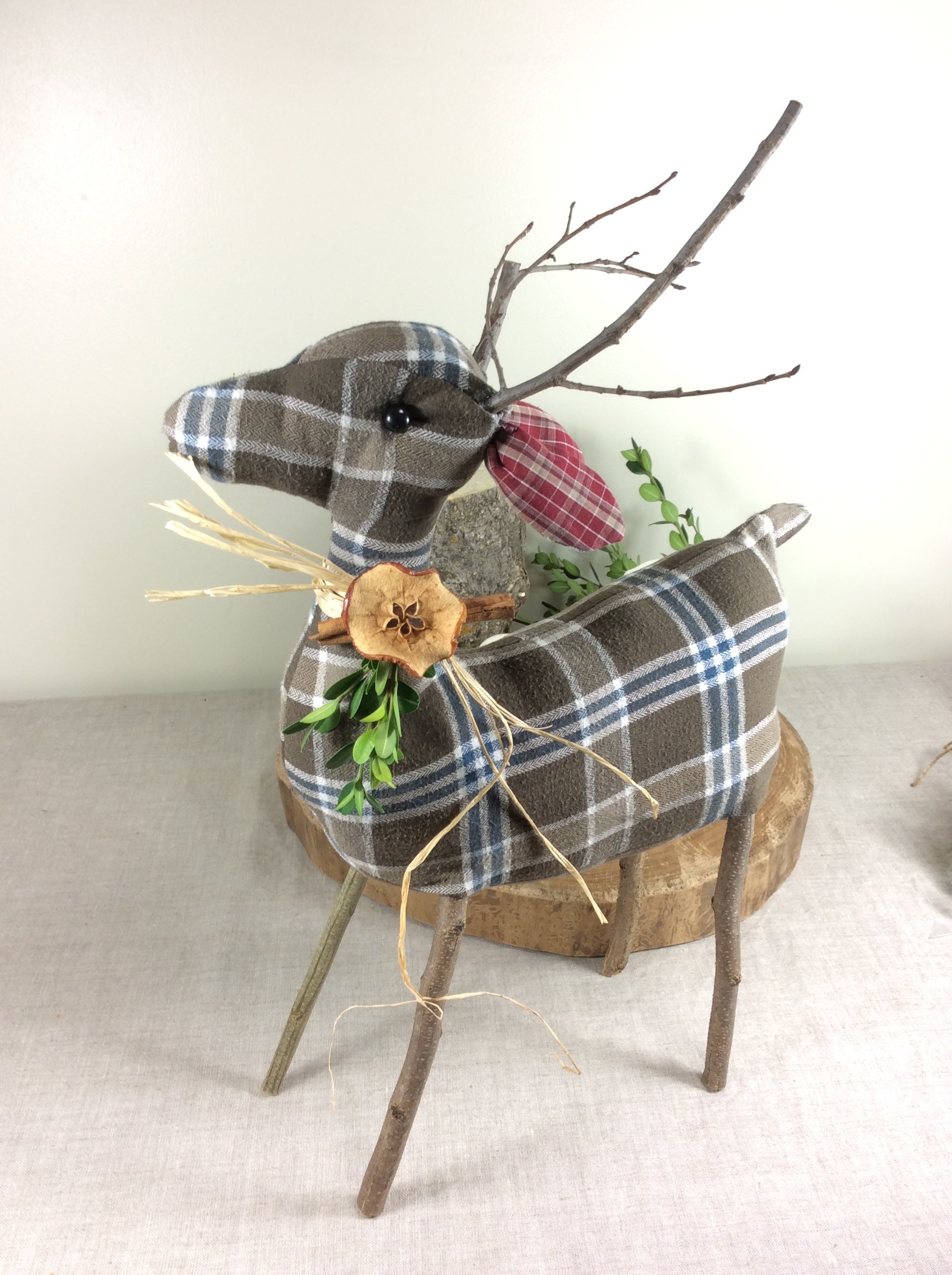 Plush Plaid Deer Twig Antlers Decor Craft 16" Rustic Woodland - Etsy