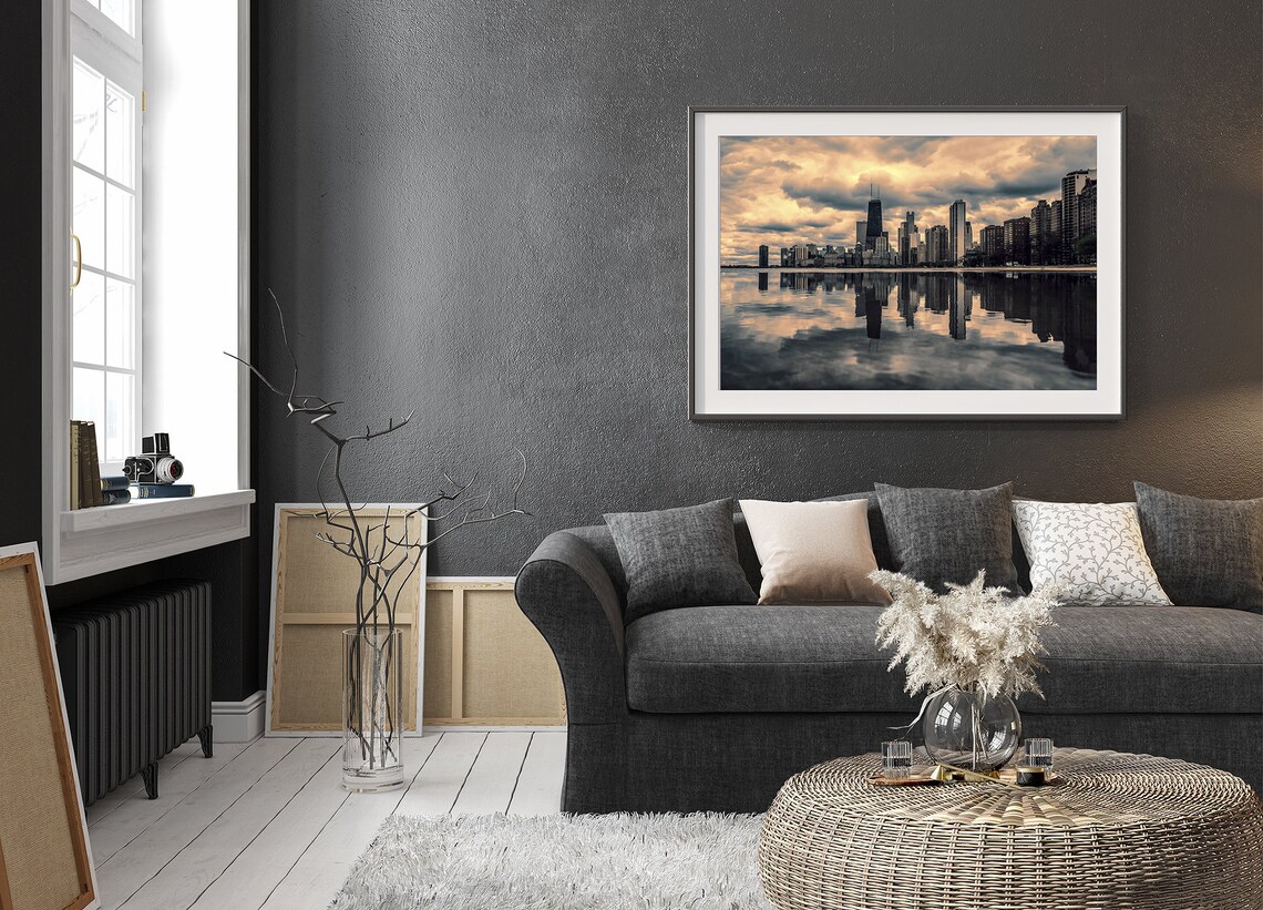 Chicago Skyline Sunset Chicago Wall Art Chicago Cityscape - Etsy