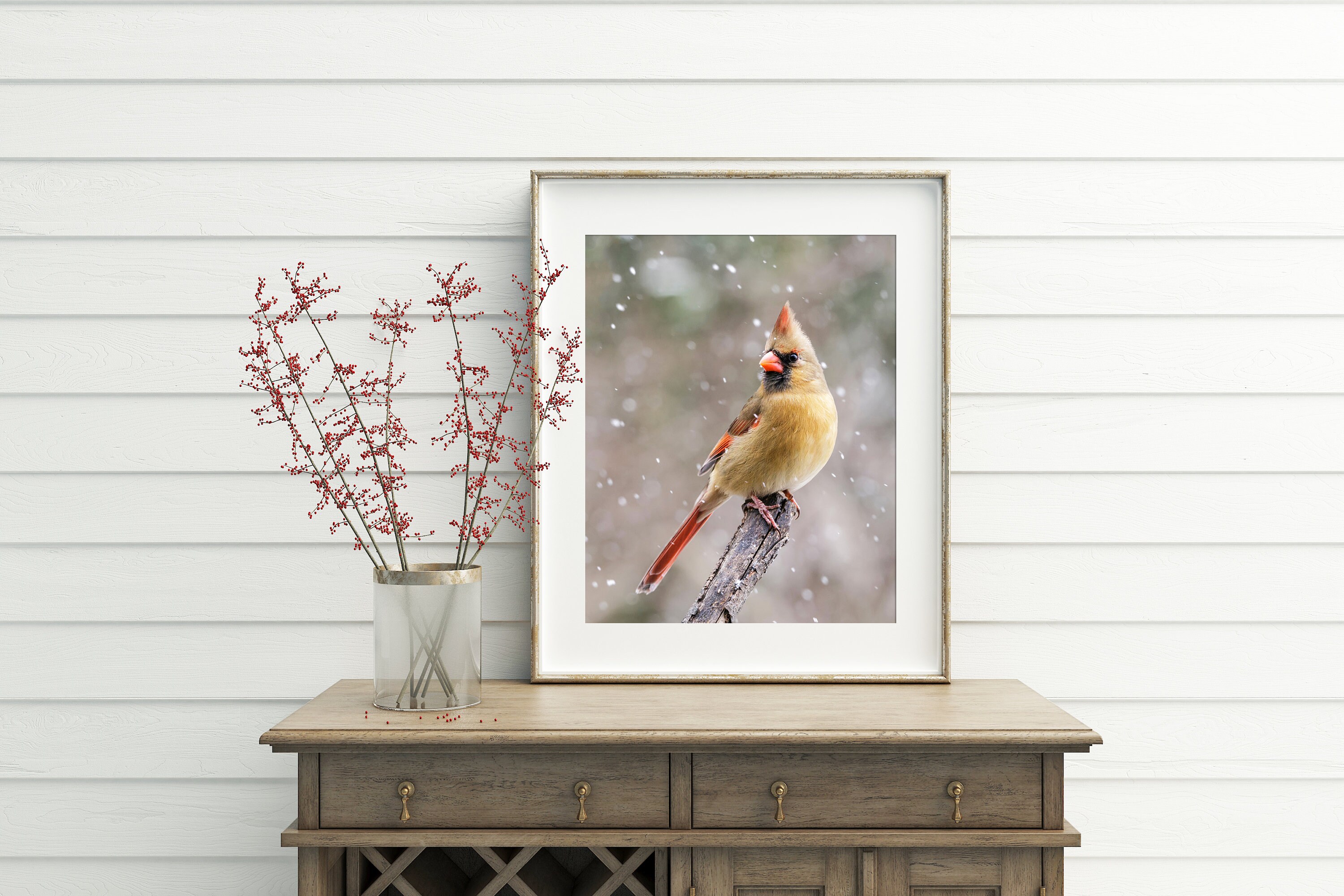 Winter Cardinal Wall Art, Cardinal Wall Decor, Bird Wall Print ...