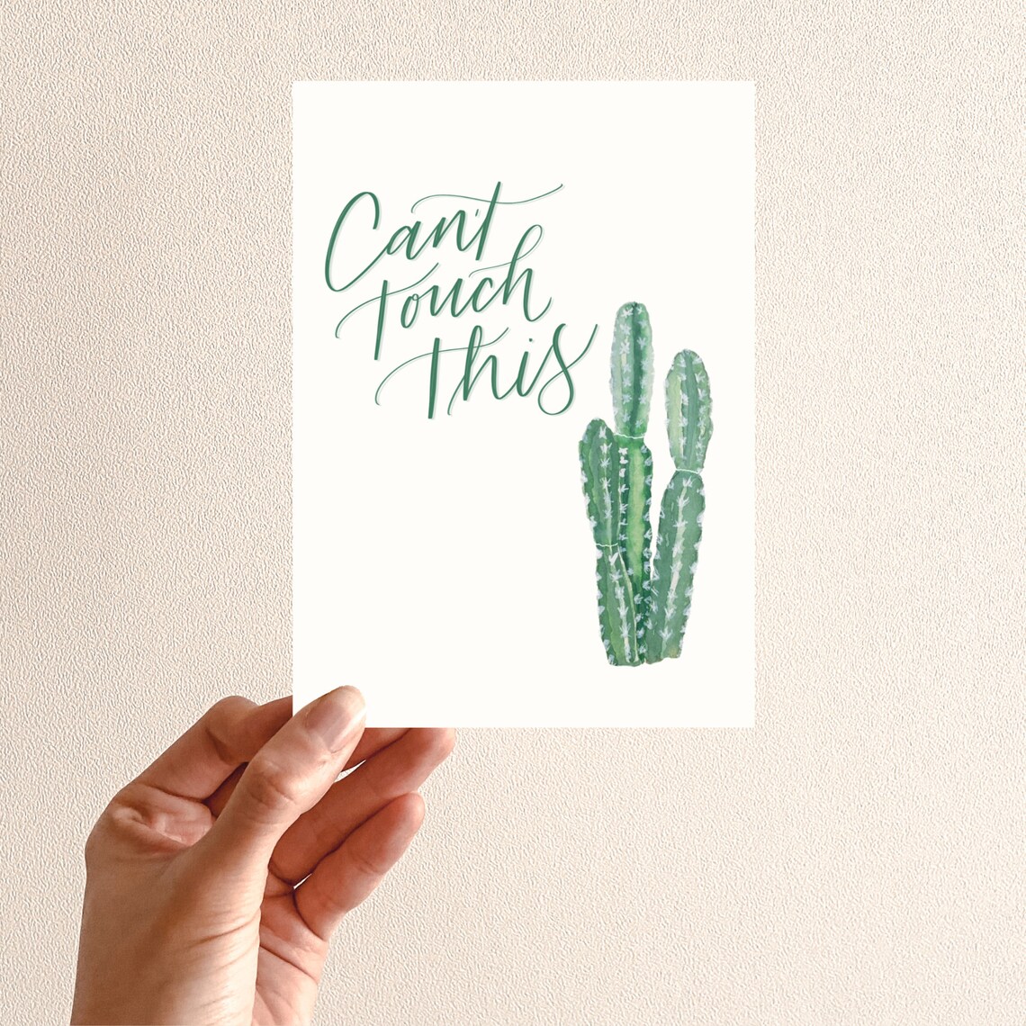 Can't Touch This Cactus Plant Card Watercolor & Calligraphy Gift for ...