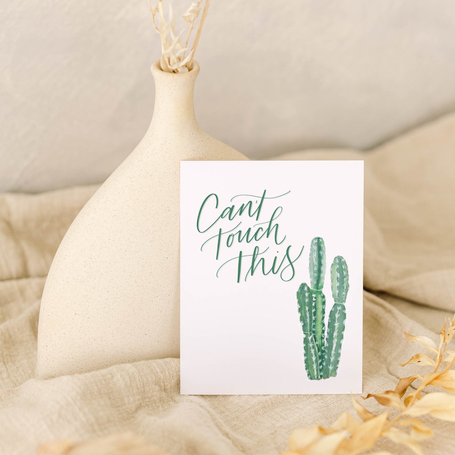 Can't Touch This Cactus Plant Card Watercolor & Calligraphy Gift for ...