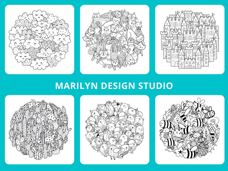 A Bundle of Coloring Pages Doodles Mandala - Etsy