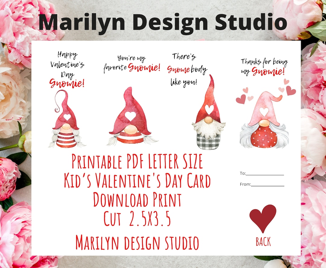 Kids Gnome Valentine's Day Cards, Includes a Teacher Gnome Card ...