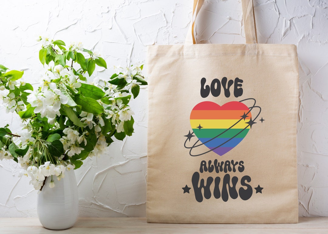 LGBT Love Always Win Tote Bag, Shopping Tote Bag, Pride Bag, Rainbow ...