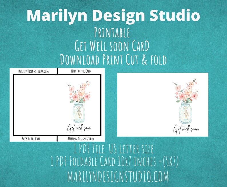 Get Well Soon Card, Watercolor, Last Minute Instant Downloadable Card ...