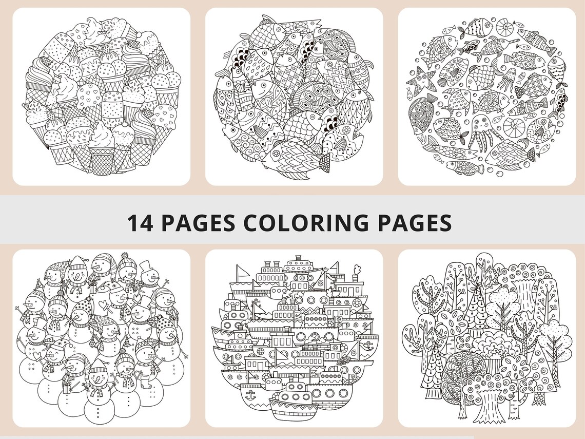 A Bundle of Coloring Pages Doodles Mandala - Etsy