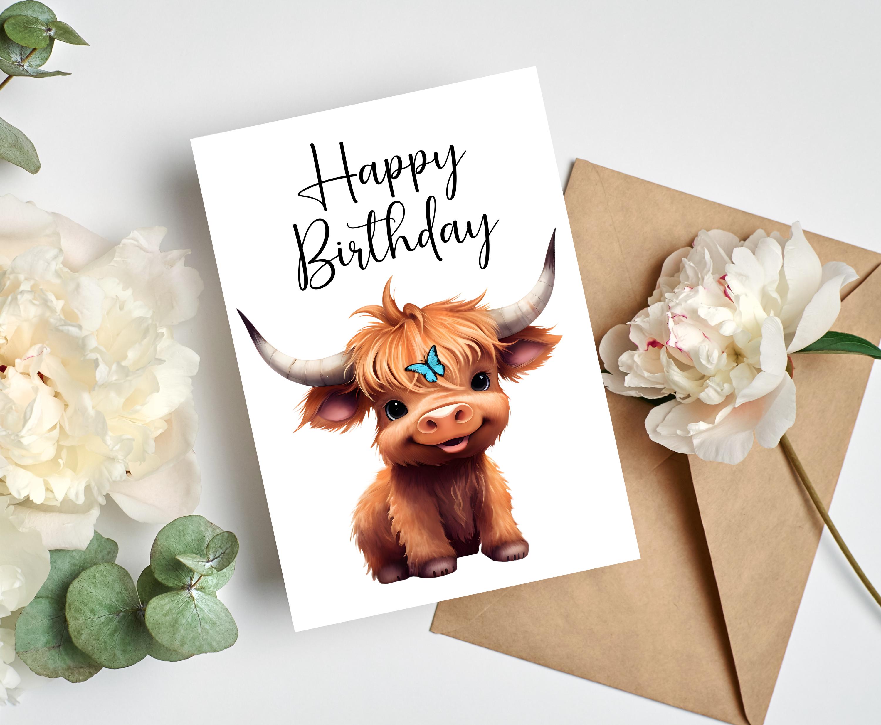 Happy Birthday Highland Cow Birthday Card, Last Minute Instant ...