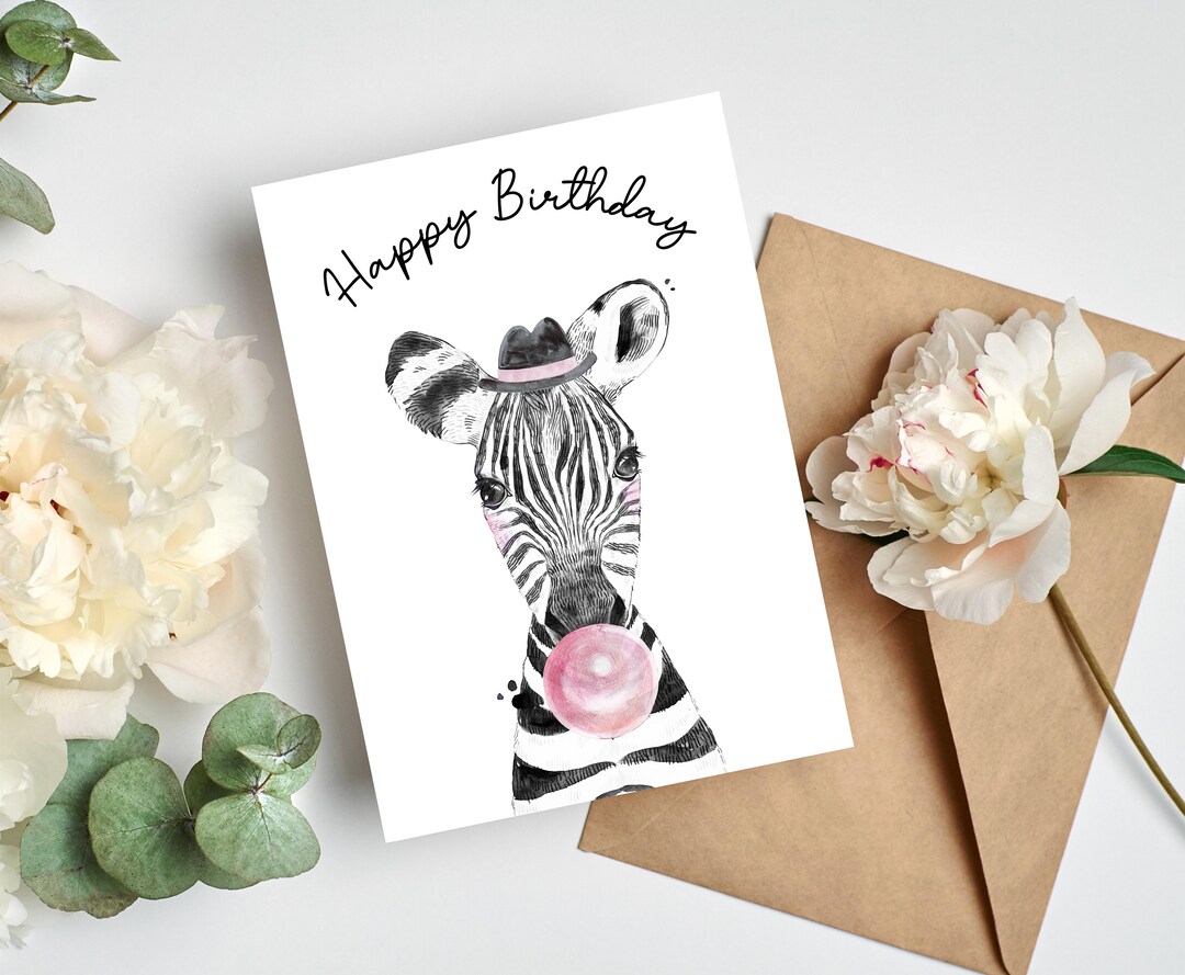Happy Birthday Zebra Card, Last Minute Instant Downloadable Card - Kids ...