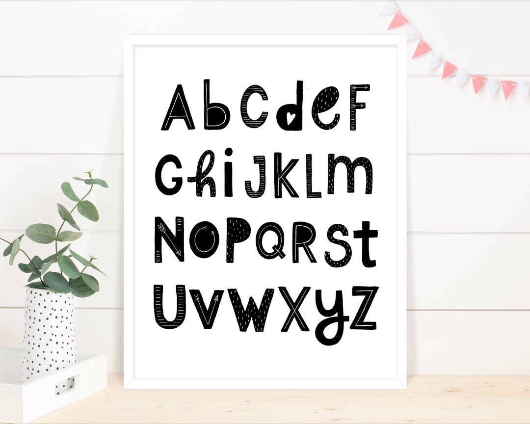 Printable Scandinavian Alphabet Print Boho Decor Nursery Doodle Wall ...